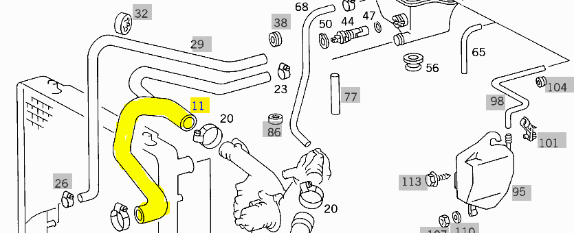 W124 200/230E Radiator hose - mercedespartz