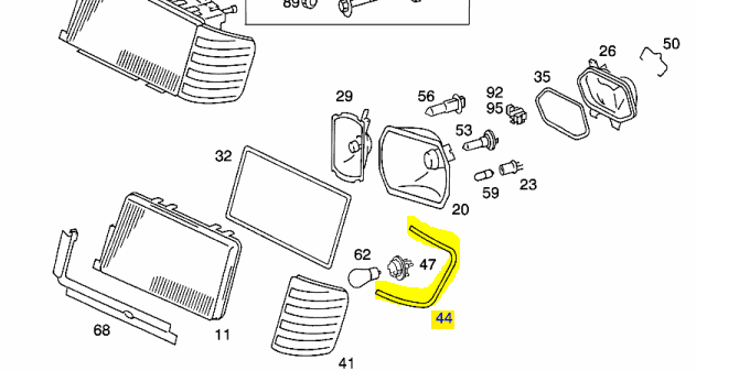 W201 Left turnsignal lens sealing frame - mercedespartz