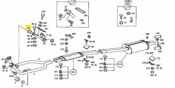 C107 SLC 350 450 500 Exhaust right right compensating tube (only v8 ...