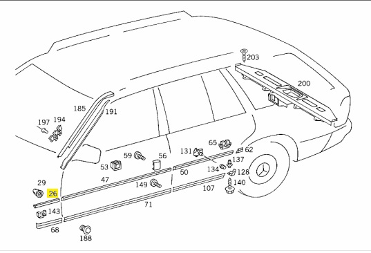 W124 front left fender protective strip - mercedespartz