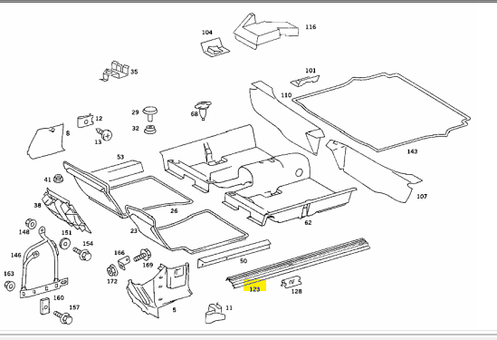 W126 coupe C126 SEC front left door entrance rail cover - mercedespartz