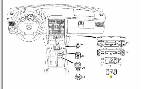 R170 hazard warning , central lock and ASR switch NEW NOS - mercedespartz